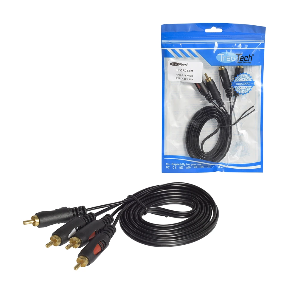 Cable Audio RCA Estéreo 1.8m Trautech PE-2RC1.8M | Conexión de Alta Fidelidad
